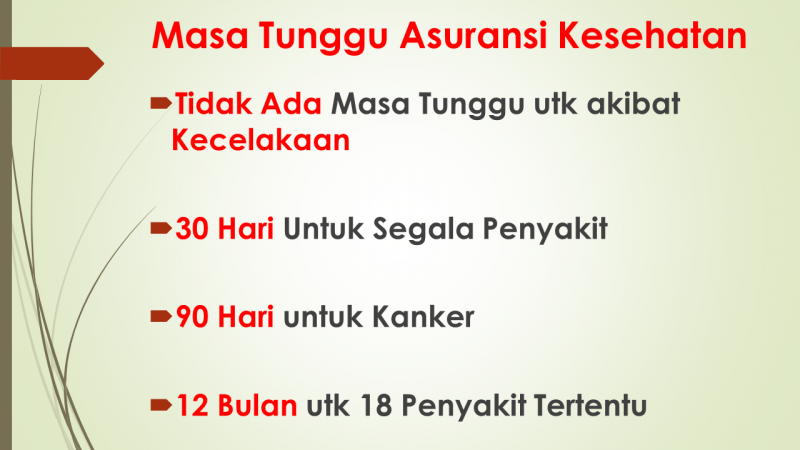 Setiap Asuransi Kesehatan Pasti ada MASA TUNGGU. Berikut ini masa ...